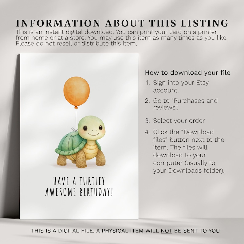 Turtle Birthday Card, Printable Greeting Card (digital Download) - Etsy