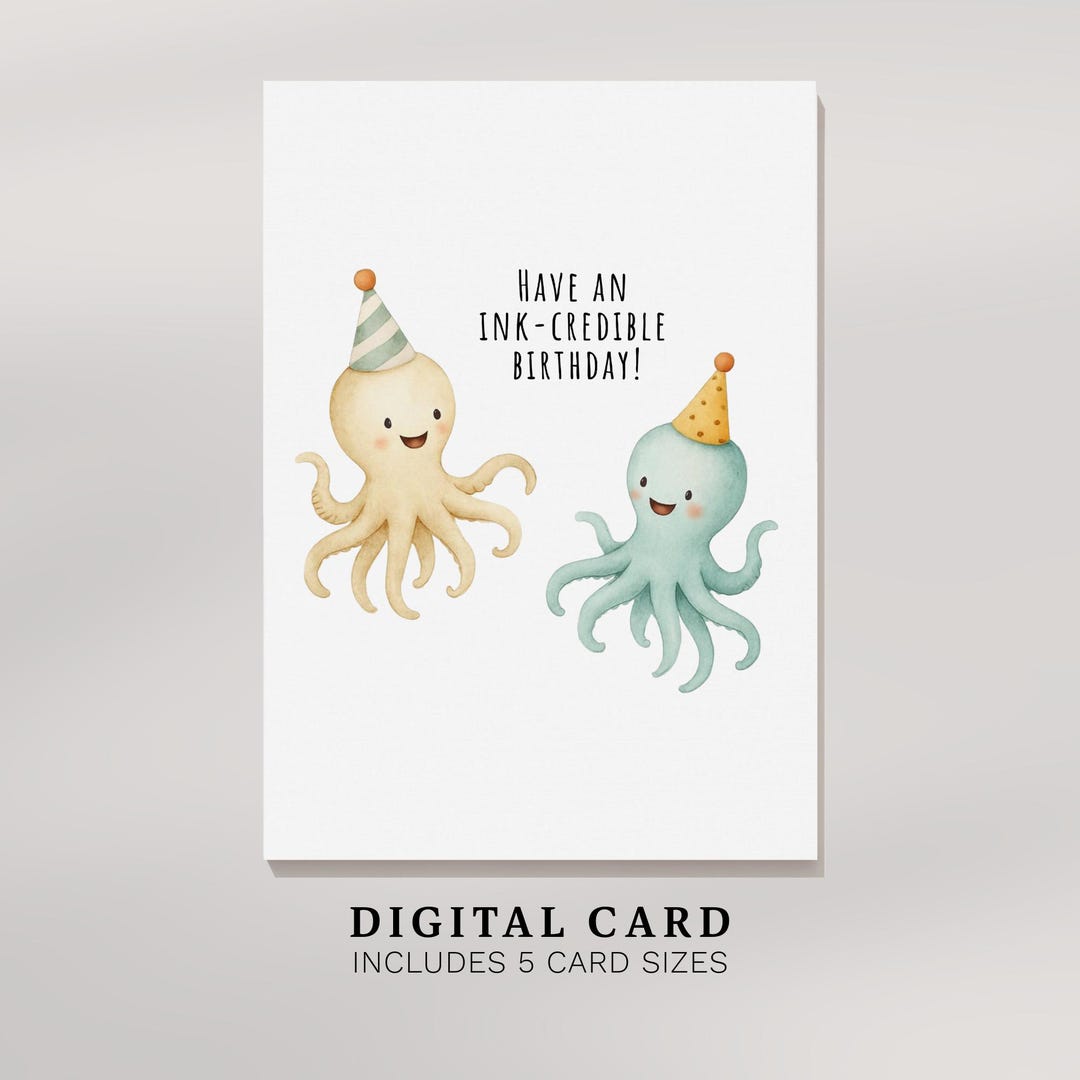 Octopus Birthday Card: Fun Printable Greeting (digital Download) - Etsy