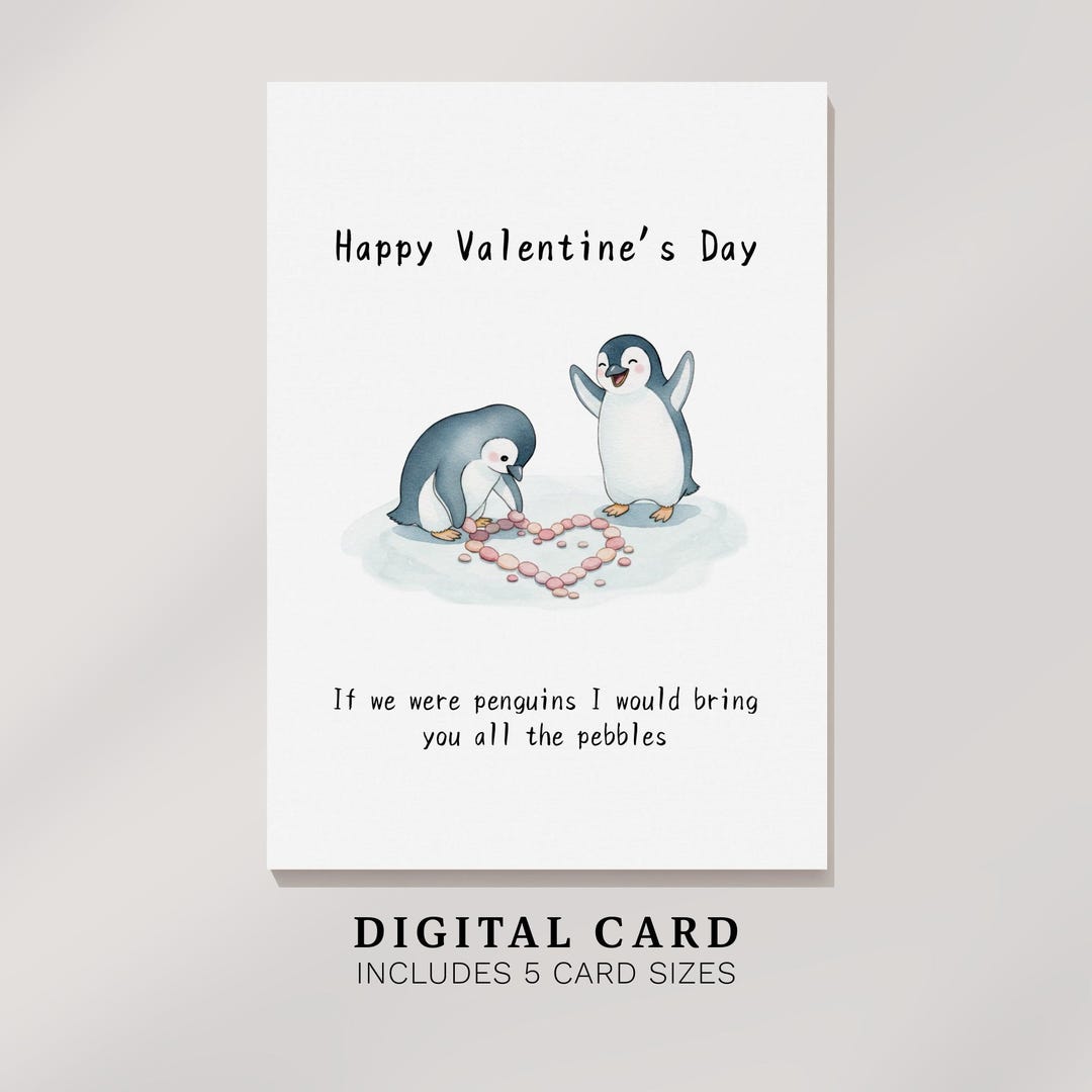 Penguin Valentines Day Card: Fun Printable Greeting Card (digital ...