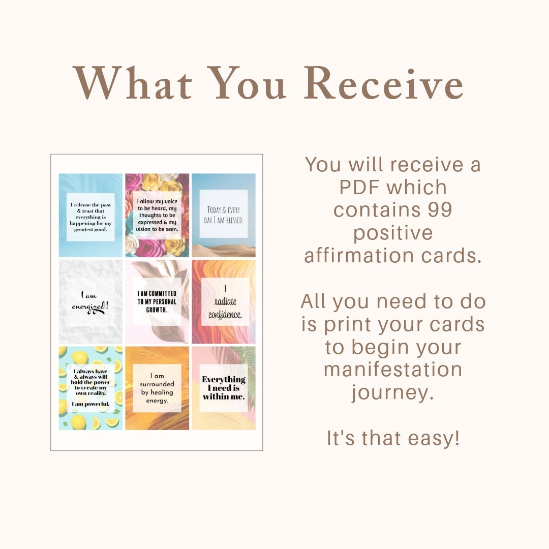 99 Affirmation Cards Printable, Affirmation Cards Digital, Vision Board ...