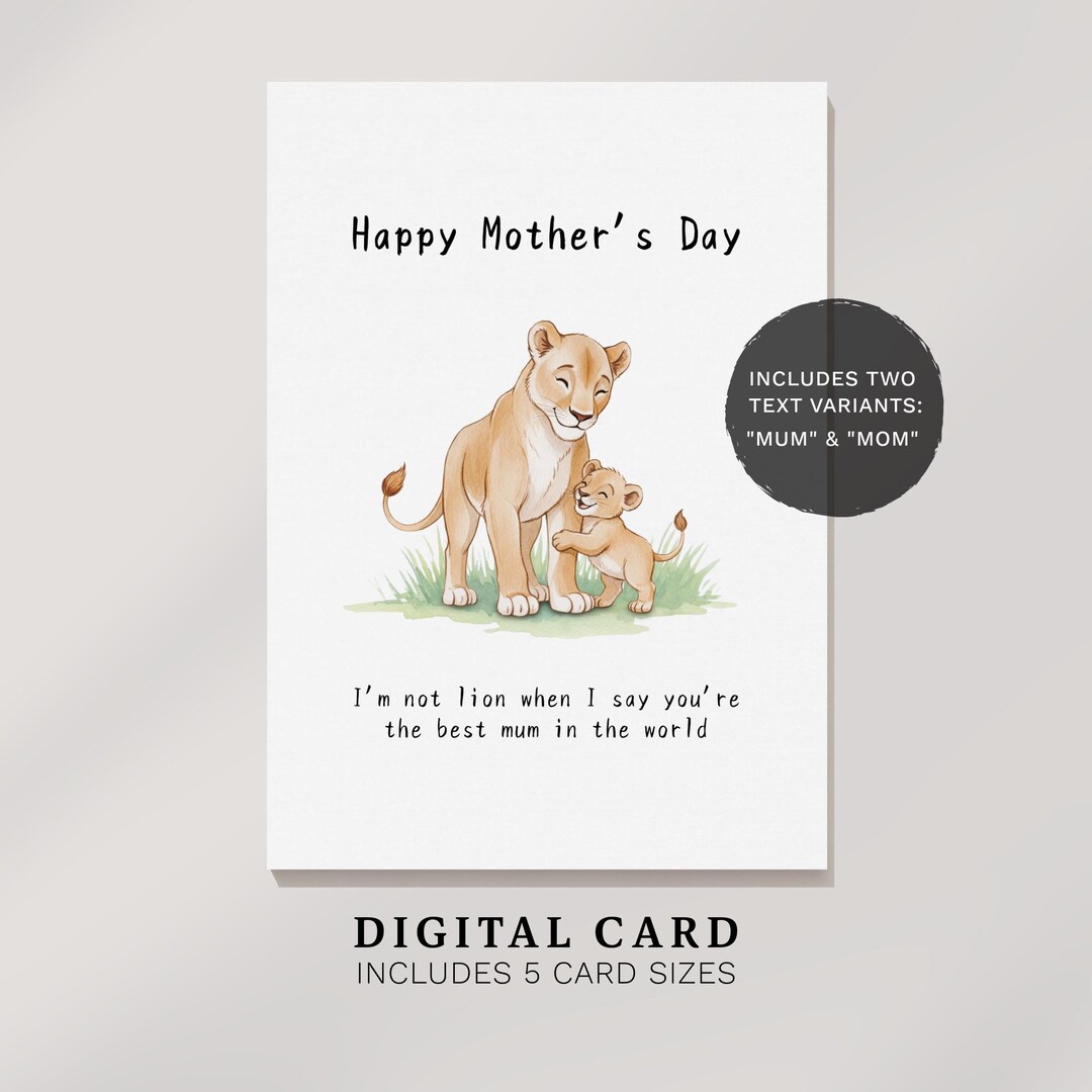 Lion Mother's Day Card: Fun Printable Greeting Card (digital Download ...