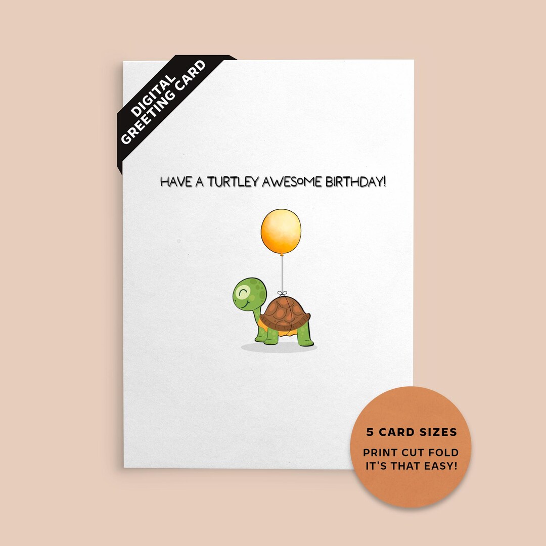 Cute Animal Birthday Card, Turtle Card, Digital Download, Printable ...