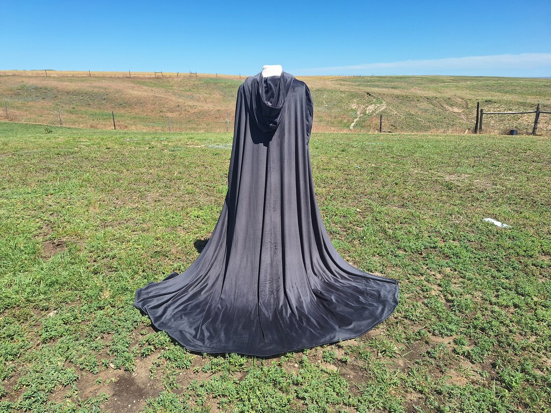 Black Gunmetal Grey Halloween Cloak Hooded Cape Witch Costume ...