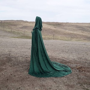Green Velvet Hooded Cloak Wedding Gothic Merlin Medieval Costume ...