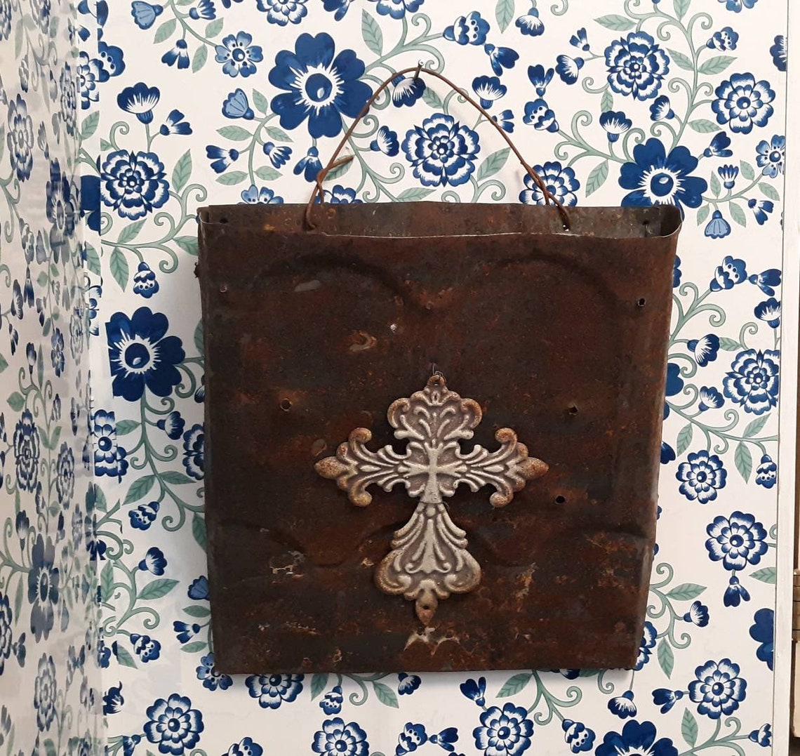 Rustic Tin Wall Pocket Antique Tin Upcycled From Barn Roof | Etsy
