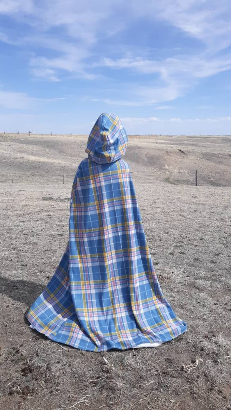 Blue Plaid Fleece Cloak Hooded Wedding Renaissance Medieval | Etsy