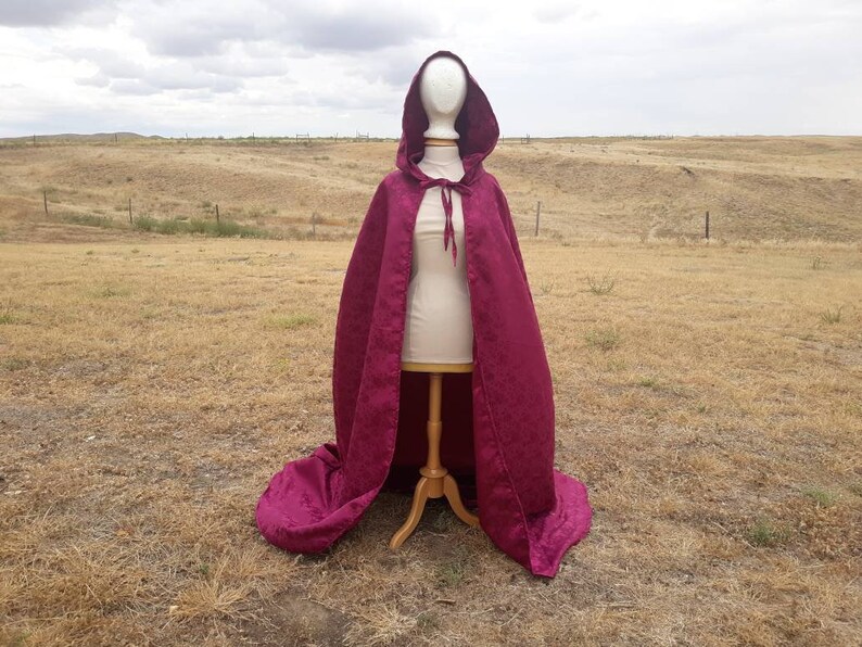 Burgundy Floral Brocade Hooded Cloak Wedding Cape Medieval - Etsy