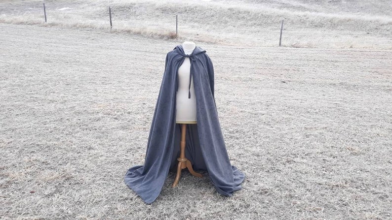 Gray Hooded Cloak Halloween Costume Wedding Cape Gray Faux Suede ...
