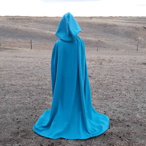 Turquoise Hooded Cloak Fleece Cape Wedding Renaissance Halloween ...