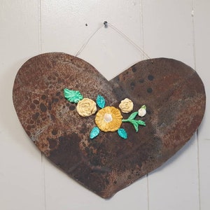 Large Rusty Tin Heart With Flowers Folk Art Antique Tin Upcycled From ...