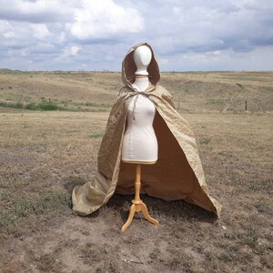 Gold Bridal Cloak Tan Hooded Fantasy Wedding Cape Renaissance Costume ...
