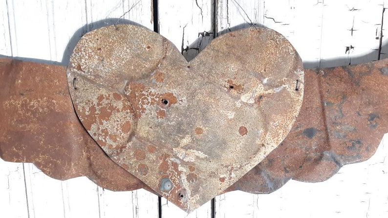 Rusty Tin Heart With Wings Antique Tin Upcycled From Barn Roof - Etsy