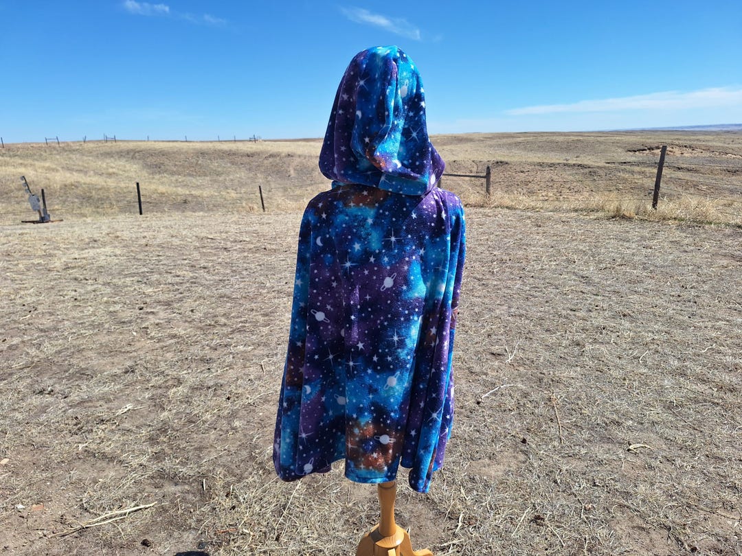 Purple Starry Night Celestial Hooded Cape Halloween Adult Costume Magic ...