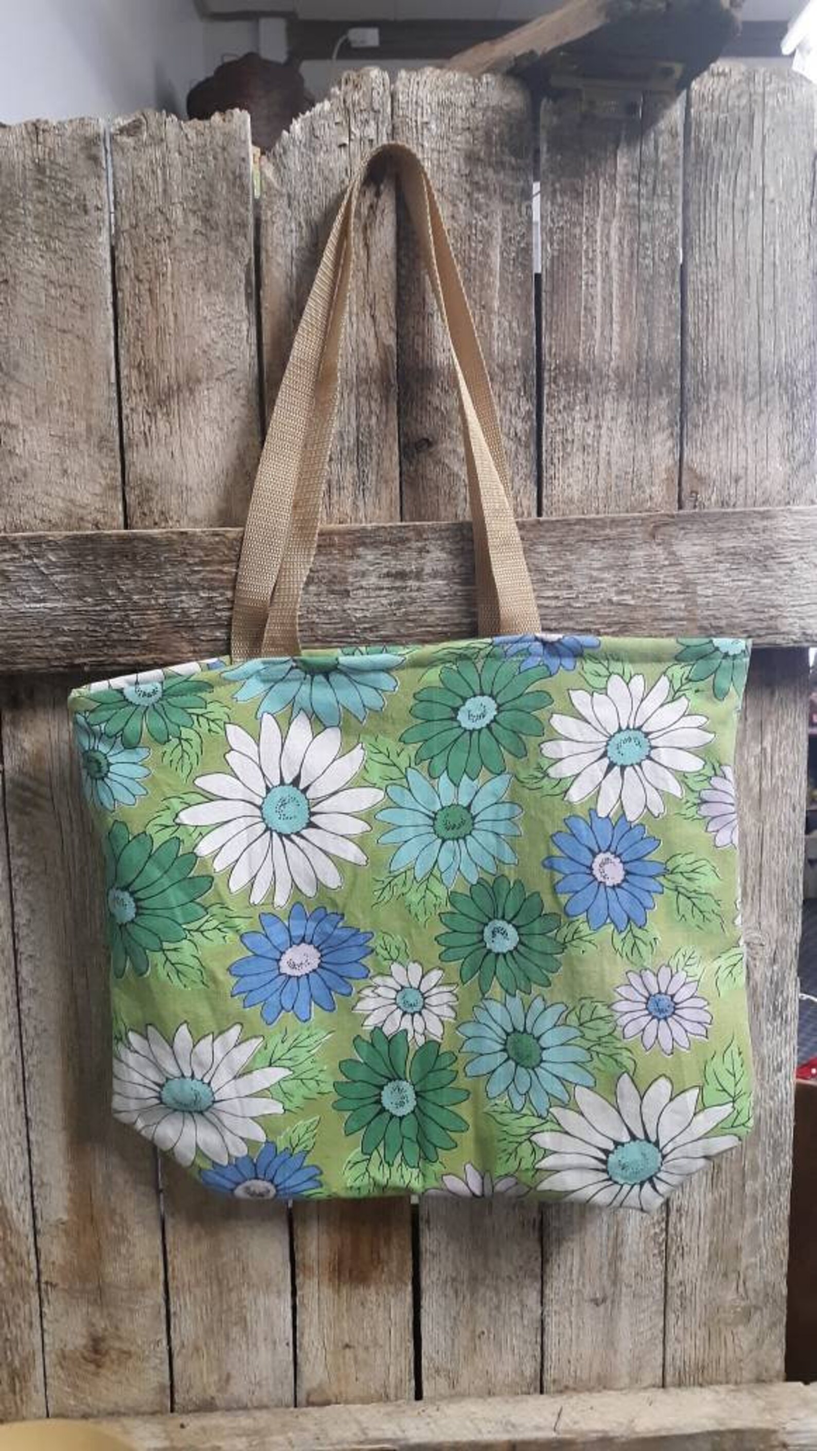 Vintage Fabric Bag Reusable Market Tote Fold up Bag Green - Etsy