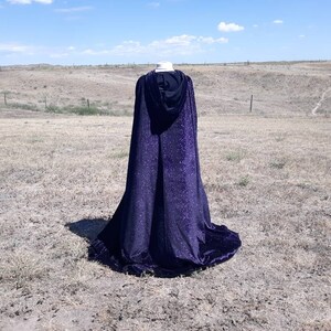 Purple and Black Sparkle Hooded Cloak Halloween Costume Gothic Wedding ...