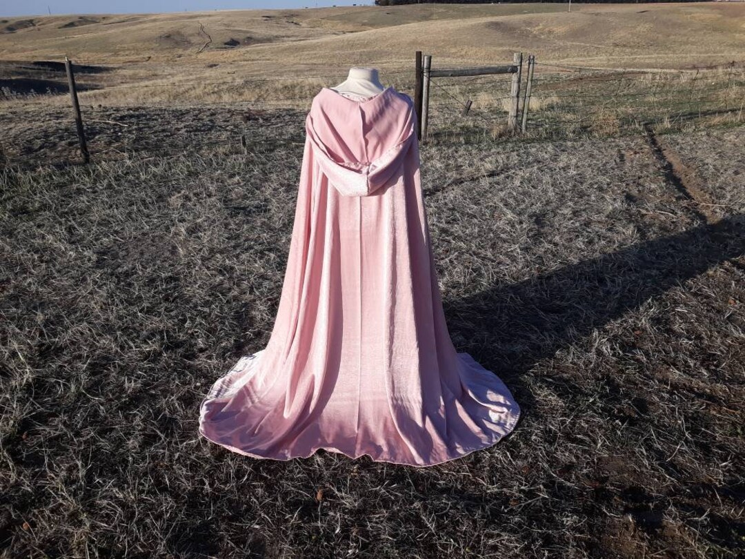 Dusty Pink Rose Satin Wedding Cloak Bridal Cape Handfasting Medieval ...