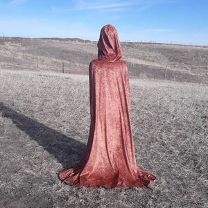 Copper Rust Hooded Cloak Brown Crushed Velvet Cape Renaissance Clothing ...