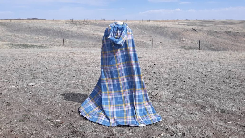 Blue Plaid Fleece Cloak Hooded Wedding Renaissance Medieval | Etsy