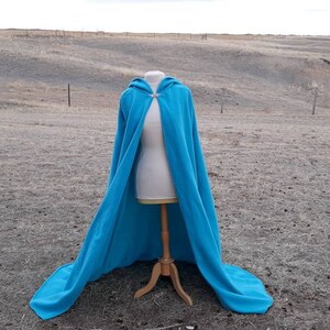 Turquoise Hooded Cloak Fleece Cape Wedding Renaissance Halloween ...