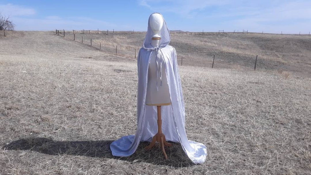 Silver Crushed Satin Wedding Cloak Halloween Medieval Bridal Cape ...