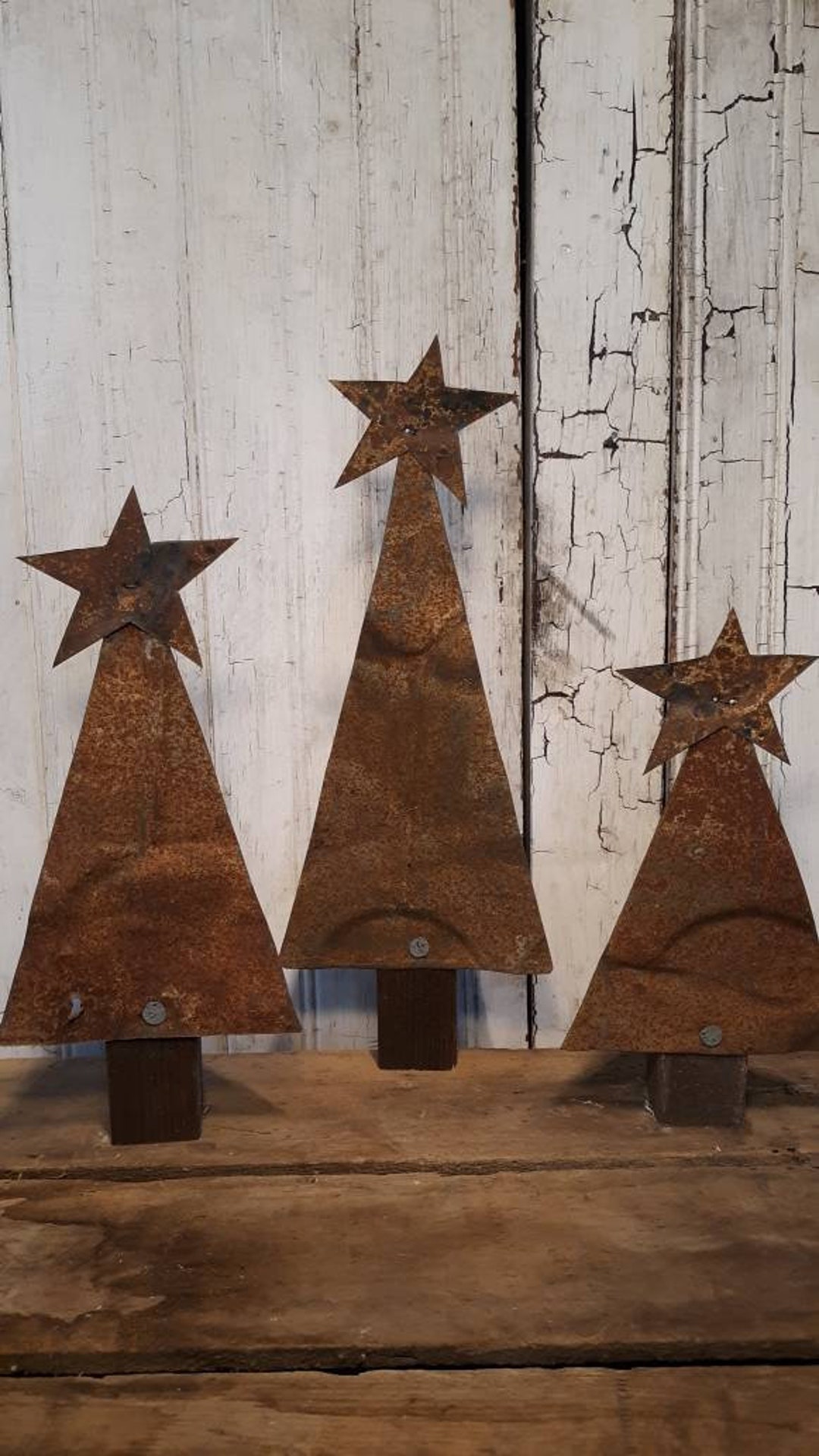 Christmas Trees Created Out of Antique Tin Set of 3 Rustic Primitive ...
