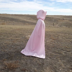 Pink Satin Hooded Cloak Bridal Cape Wedding Veil Renaissance Clothing ...