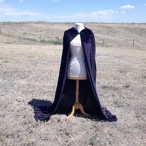 Purple and Black Sparkle Hooded Cloak Halloween Costume Gothic Wedding ...