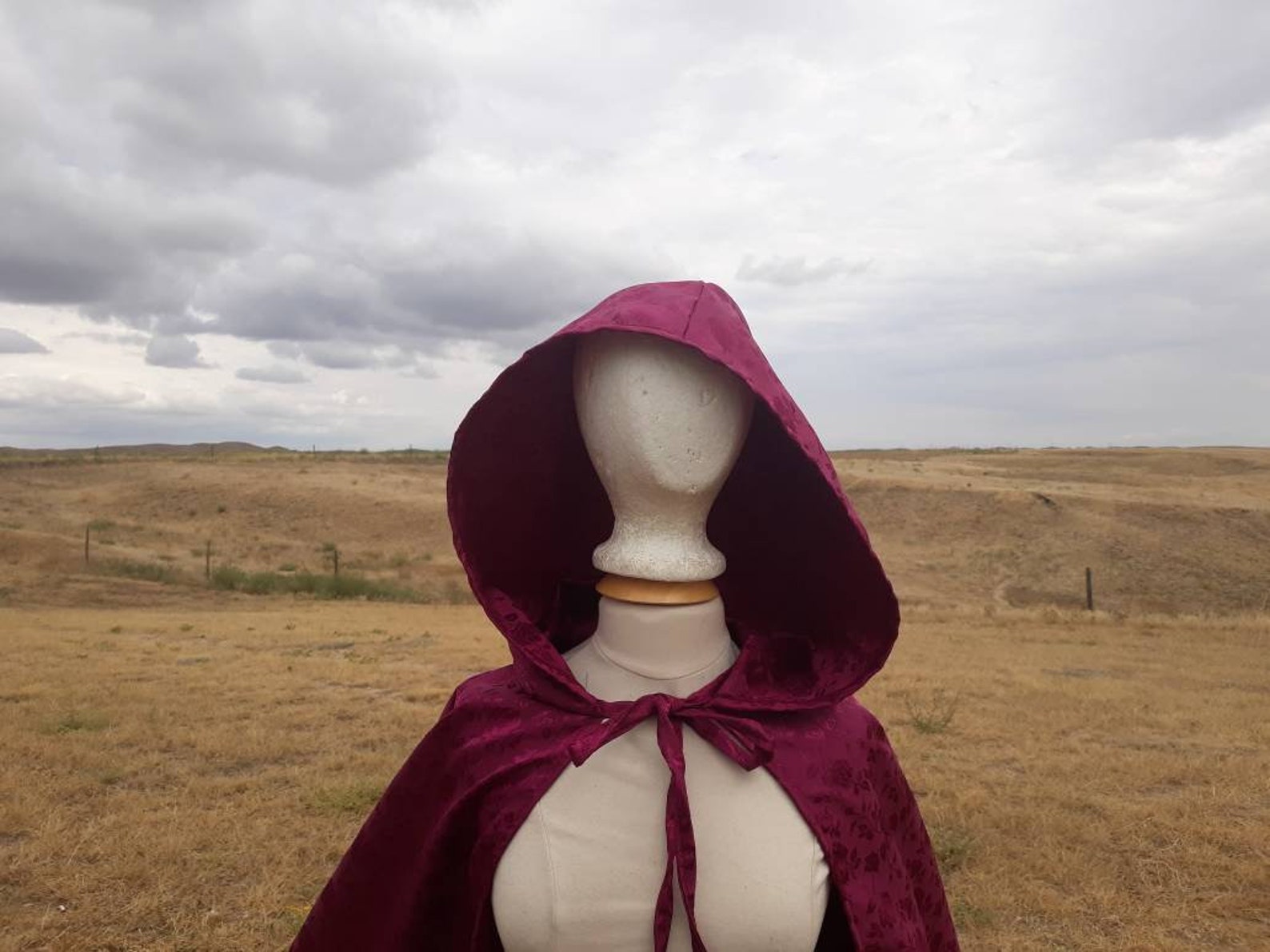Burgundy Floral Brocade Hooded Cloak Wedding Cape Medieval - Etsy