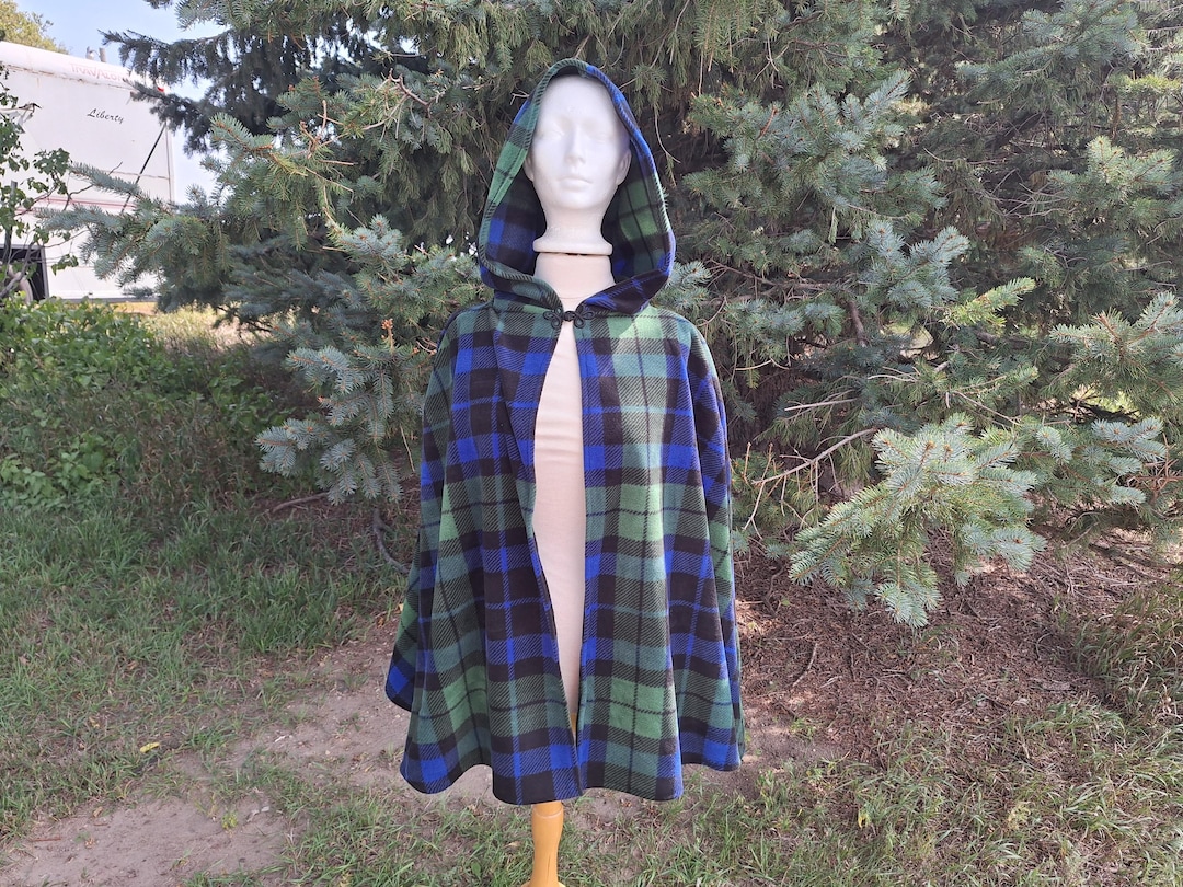 Green Plaid Fleece Hooded Cape: Adult Costume Shrug - Etsy