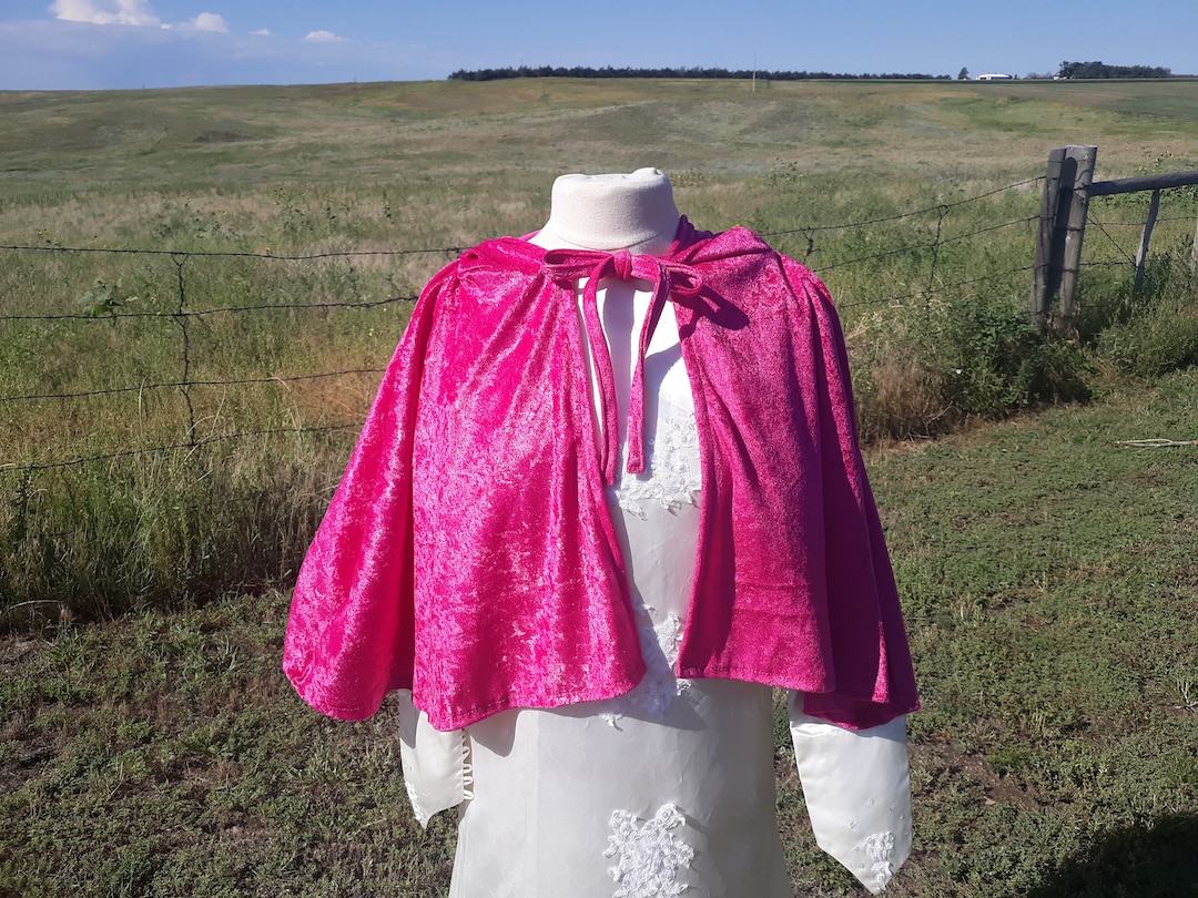 Hot Pink Velvet Bridal Capelet Hooded Wedding Cloak Fuscia Cape Adult ...