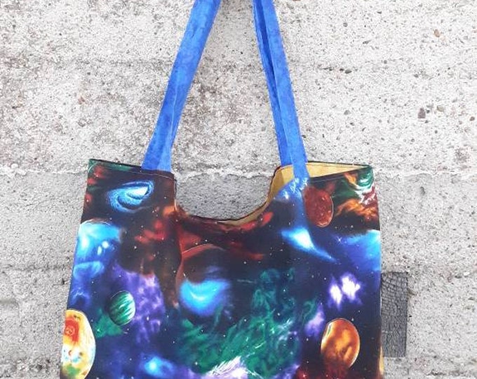 Celestial Planets Planetary Galaxy Fabric Bag Reusable Market Tote Fold ...