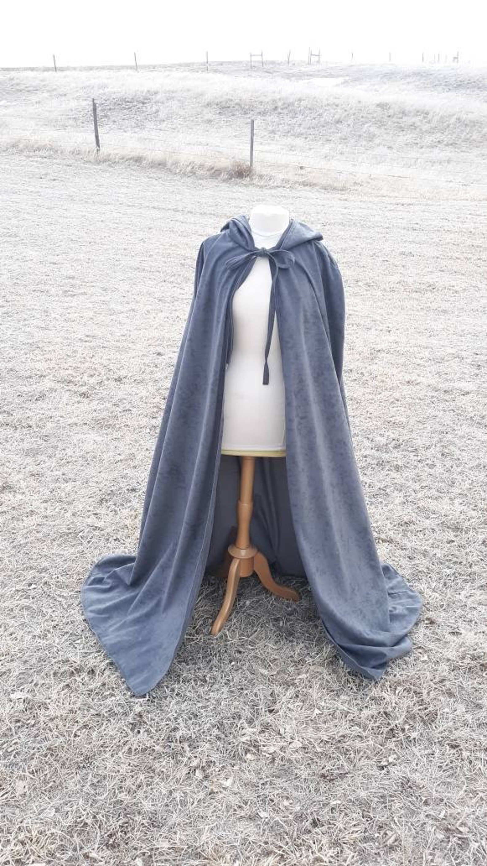 Gray Hooded Cloak Halloween Costume Wedding Cape Gray Faux Suede ...