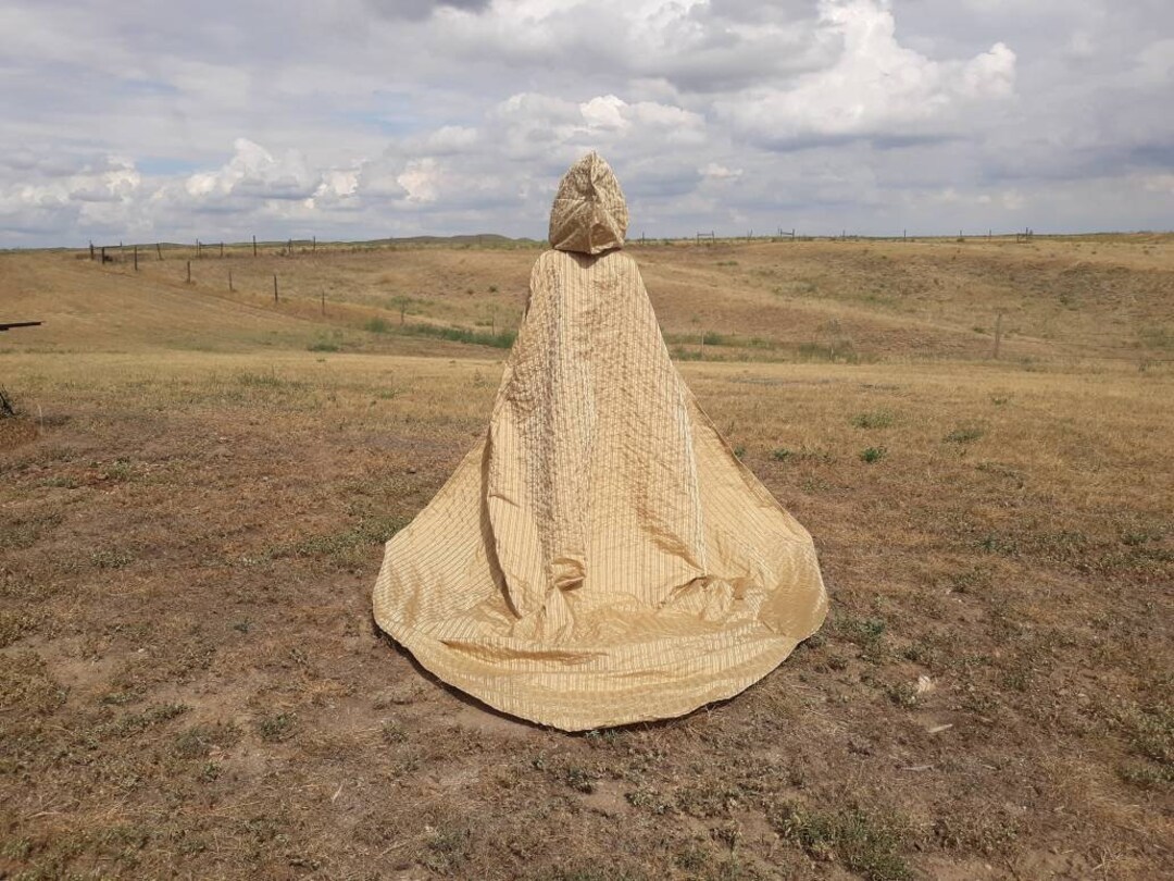 Gold Bridal Cloak Tan Hooded Fantasy Wedding Cape Renaissance Costume ...