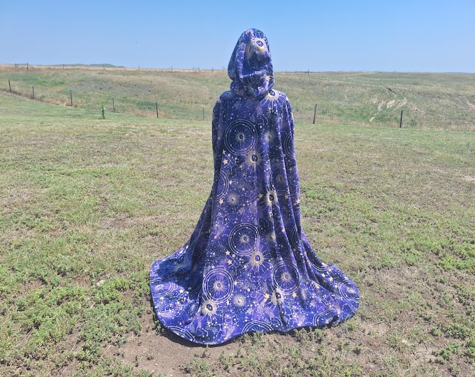 Purple Celestial Fleece Hooded Cloak Halloween Adult Costume Magic Cape ...