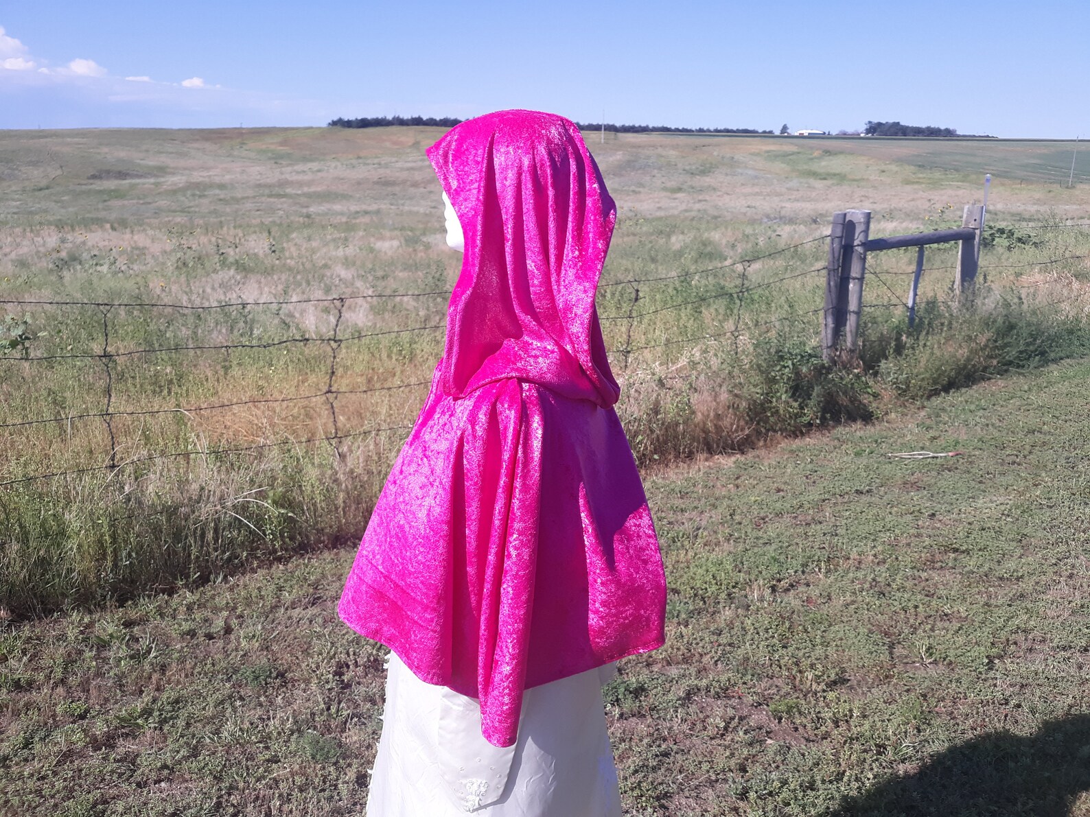 Hot Pink Velvet Bridal Capelet Hooded Wedding Cloak Fuscia Cape Adult ...