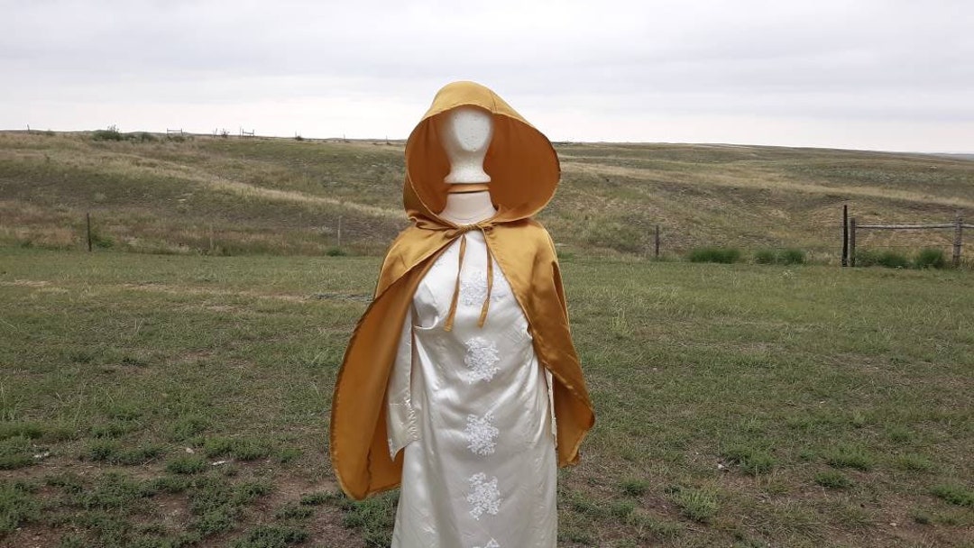Gold Satin Hooded Bridal Cloak Wedding Cape Cleopatra Halloween ...