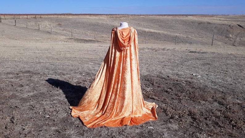 Orange Cloak Halloween Costume Hooded Cape Velvet Renaissance | Etsy
