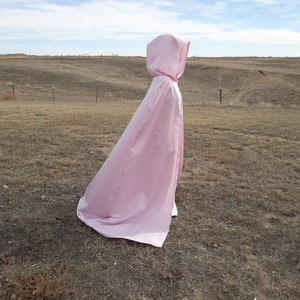 Pink Satin Hooded Cloak Bridal Cape Wedding Veil Renaissance Clothing ...