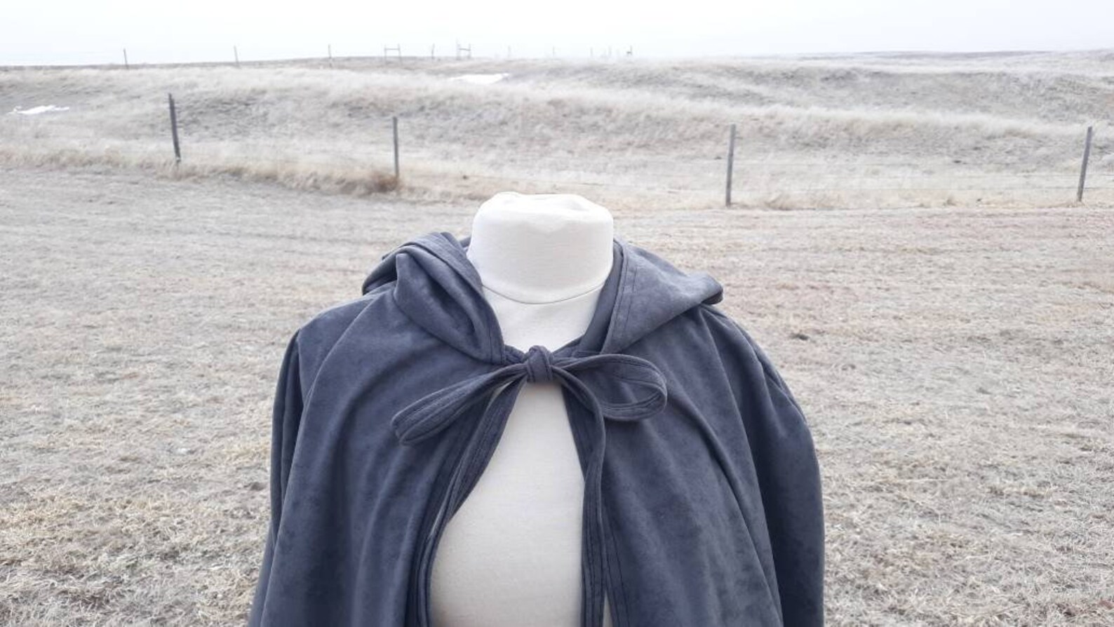 Gray Hooded Cloak Halloween Costume Wedding Cape Gray Faux Suede ...