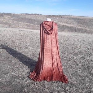 Copper Rust Hooded Cloak Brown Crushed Velvet Cape Renaissance Clothing ...