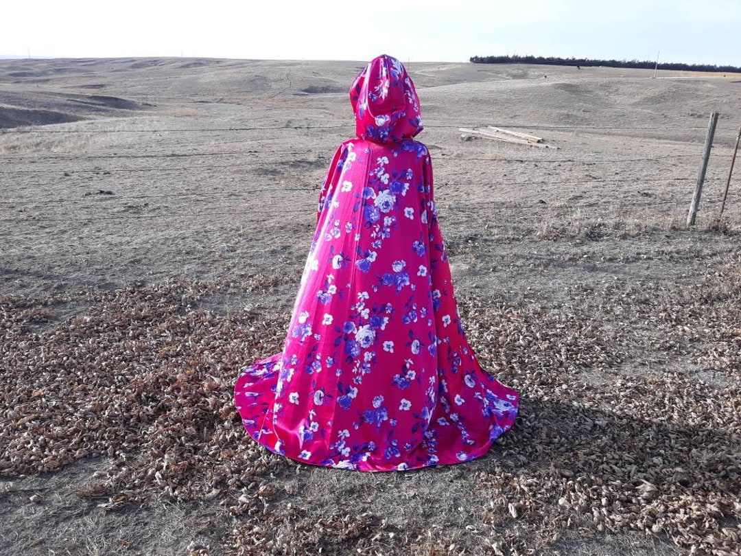 Hot Pink Floral Cloak Wedding Cape Renaissance Costume Prom Mardi Gras ...