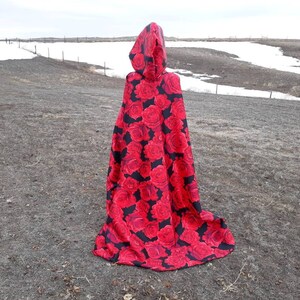 Black Red Floral Mikado Rose Hooded Cape Valentine's Day Gothic Wedding ...