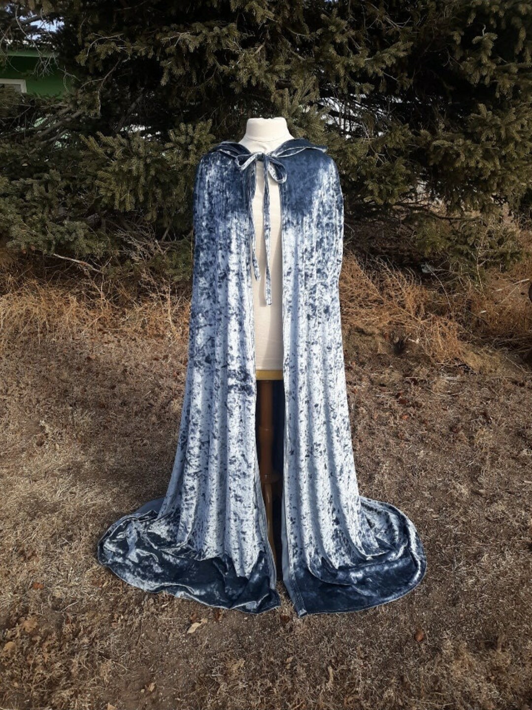 Blue Velvet Hooded Cape Steampunk Fantasy Cosplay Costume Animae ...