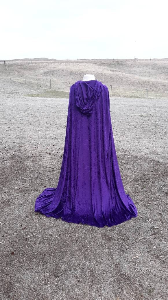 Purple Velvet Halloween Cloak Renaissance Costume Medieval Wedding Cape ...
