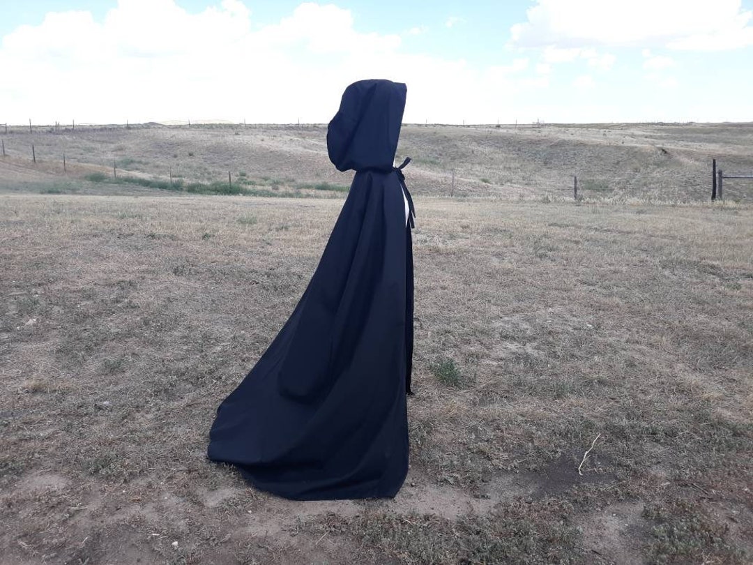 Black Halloween Hooded Cloak Witch Cape Cotton Hooded Renaissance ...