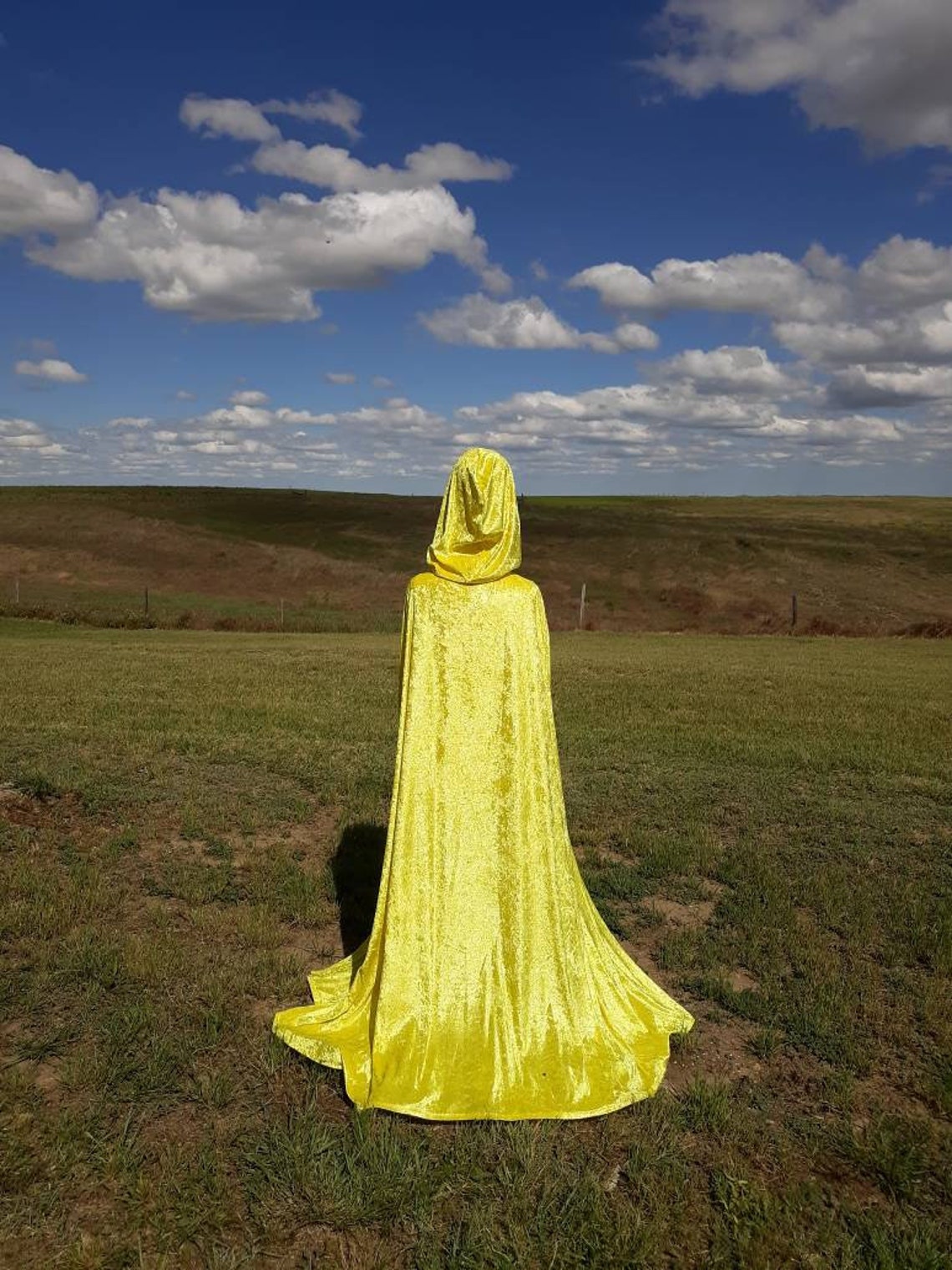 Yellow Velvet Hooded Cape Superhero Bumblebee Halloween Costume ...