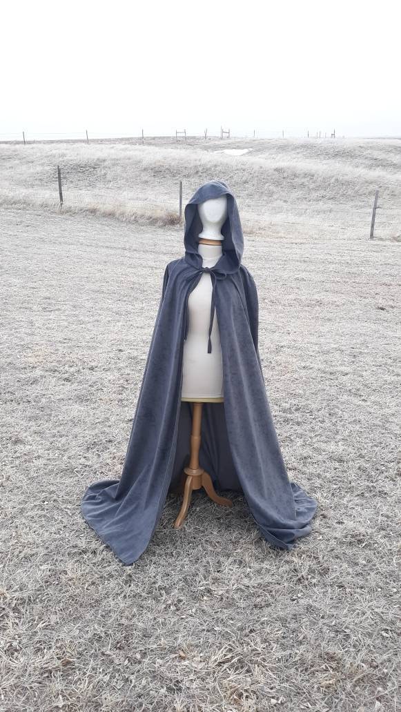 Gray Hooded Cloak Halloween Costume Wedding Cape Gray Faux Suede ...