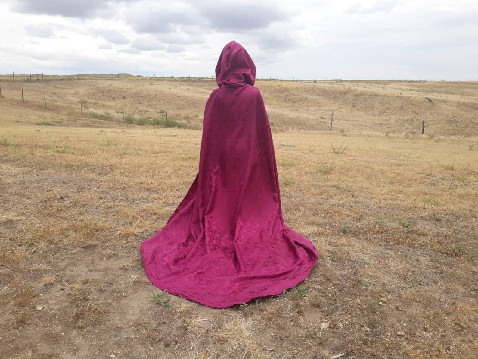 Burgundy Floral Brocade Hooded Cloak Wedding Cape Medieval - Etsy