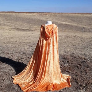 Orange Cloak Halloween Costume Hooded Cape Velvet Renaissance Mardis ...
