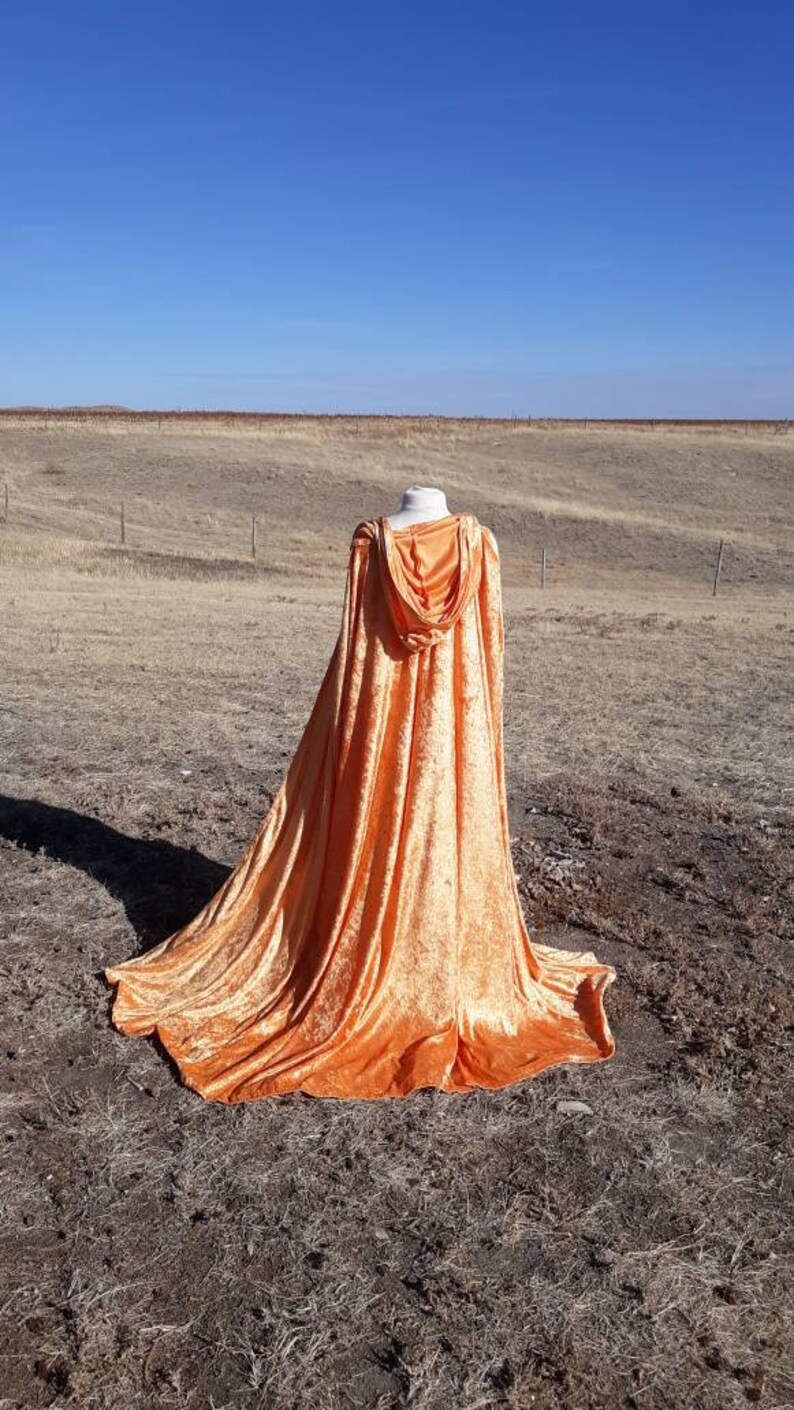 Orange Cloak Halloween Costume Hooded Cape Velvet Renaissance | Etsy